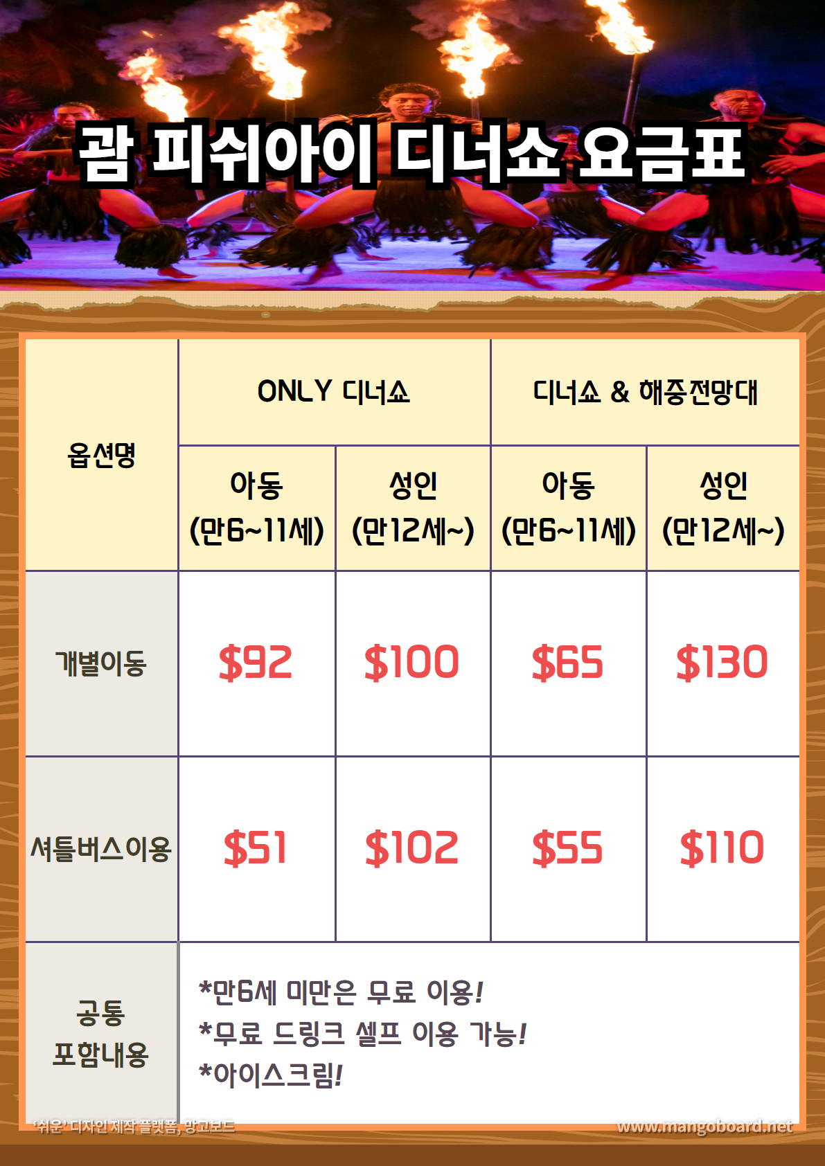 괌 피쉬아이 원주민 디너쇼 해중전망대